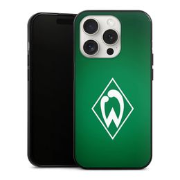 DeinDesign iPhone 15 Pro Handy Slim Case extra d&uuml;nn Silikon Handyh&uuml;lle schwarz H&uuml;lle Merchandise Sv Werder Bremen Logo Silikon Slim Case