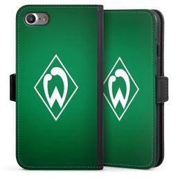 DeinDesign iPhone SE (2020) Handy Klapph&uuml;lle Handyh&uuml;lle aus Kunst Leder schwarz Flip Case Logo Merchandise Sv Werder Bremen Sideflip mit Lasche