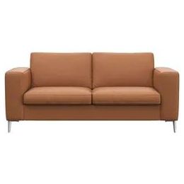 2-Sitzer FLEXLUX "Fiore, super Sitzkomfort durch Kaltschaum im Sitz" Sofas Gr. B/H/T: 164cm x 85cm x 92cm, Echtleder, braun (modern cogna) breite Armlehnen, Füße Alu