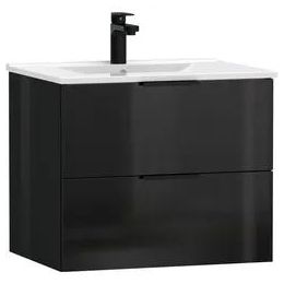 Waschtisch Welltime "Athen Badezimmerschrank mit Softclose Funktion WC Bad 60 cm" Waschtische Gr. eckig, schwarz (schwarz hochglanz, hochglanz) Waschplatz mit 2 Schubladen und Waschbecken Badmöbel Unterschrank