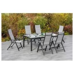 Garten-Essgruppe Merxx "Florenz" Sitzmöbel-Sets Gr. B/H/T: 63cm x 118cm x 73cm, Polyester, Dining Set, grau 6 Klappsessel mit ausziehbarem Tisch