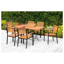 Garten-Essgruppe Merxx "Schloßgarten" Sitzmöbel-Sets Gr. B/H/T: 59,5cm x 87cm x 56cm, Dining Set, braun 6 Stapelsessel, Klappausziehtisch