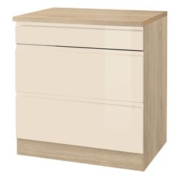 Kochfeldumbauschrank KOCHSTATION "KS-Virginia", beige (creme hochglanz), B:80cm H:85cm T:60cm, MDF, Schränke, 80 cm breit