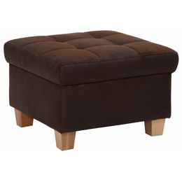 Hocker Home Affaire "Corby", braun, B:64cm H:43cm T:64cm, Struktur fein (100% Polyester);Chenille (100% Polyester);NaturLEDER (echtes Rindsleder) auf Sitzfl&auml;che, Kunstleder im Korpus;Melrose (100% Polyester), Hocker, Polsterhocker
