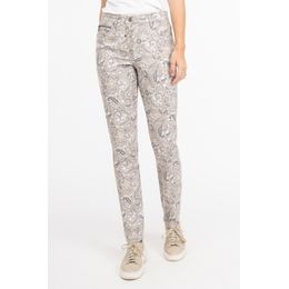 Stoffhose Recover Pants "Hose", Damen, Gr. 34, Normalgrößen, beige (druck ecru, beige, anthrazit), 65% Baumwolle;30% Polyester;5% Elasthan, Paisley, slim fit knöchellang, Hosen, mit Paisleydruck