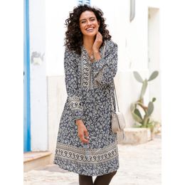 Tunikakleid Inspirationen "Tunika-Kleid" Gr. 38, Normalgrößen, blau (rauchblau, champagner, bedruckt), Damen, 100% Viskose, gemustert, mehrfarbig, bedruckt, Kleider