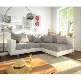 DeLife Ecksofa Clovis Weiss Hellgrau modular Armlehne Ottomane Rechts