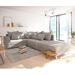 DeLife Ecksofa Clovis Hellgrau Strukturstoff Hocker Armlehne Ottomane Links Modulsofa