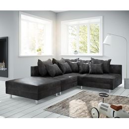 DeLife Ecksofa Clovis Anthrazit Antik Optik Hocker Ottomane Links Modulsofa