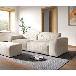 DeLife Big-Sofa Sirpio XL 270x130 cm Cord Beige mit Hocker