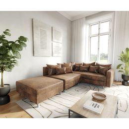 DeLife Ecksofa Clovis Braun Antik Optik modular Hocker Armlehne Ottomane Rechts