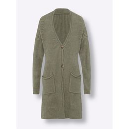 Heine Witt Damen Strickjacke mit aufgesetzten Taschen, khaki-meliert, Gr&ouml;&szlig;e 48