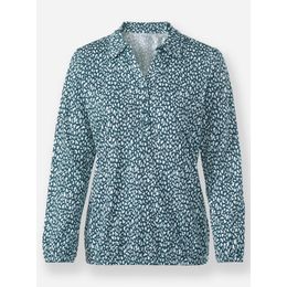 WITT Damen Langarmshirt mit Gummib&uuml;ndchen, bedruckt, petrol-wei&szlig;-bedruckt, Gr&ouml;&szlig;e 40