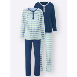 w&auml;schepur w&auml;schepur Damen Schlafanz&uuml;ge aus reiner Baumwolle, jeansblau + jeansblau-geringelt, Gr&ouml;&szlig;e 36/38