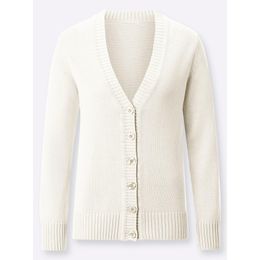 WITT Damen Strickjacke mit farblich abgestimmten Kn&ouml;pfen, wollwei&szlig;, Gr&ouml;&szlig;e 36