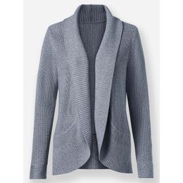 WITT Damen Strickjacke mit Schalkragen, rauchblau-meliert, Gr&ouml;&szlig;e 38