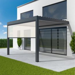 Pergola mit Wind- und Regensensor, Anbaupergola, Aluminium, Gestell Anthrazit, Zip-Screen vorne Wei&szlig;, 1000x1600 mm, individuell konfigurieren