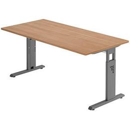 Hammerbacher Gradeo höhenverstellbarer Schreibtisch nussbaum rechteckig, C-Fuß-Gestell grau 160,0 x 80,0 cm