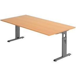 Hammerbacher OS 2E höhenverstellbarer Schreibtisch buche rechteckig, C-Fuß-Gestell grau 200,0 x 100,0 cm