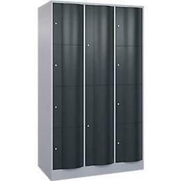 C+P Kombi-Schließfachschrank Resisto, 3 Abteile, 12 Fächer, B 1148 x T 640 x H 1950 mm, Weißalu/Anthrazitgrau