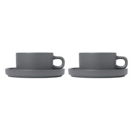 Blomus - Pilar Teetasse mit Untertasse, pewter (4er-Set)