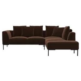 Ecksofa FLEXLUX "Sava" Sofas Gr. B/H/T: 284cm x 94cm x 222cm, Velvet, lange Ottomane rechts, braun (tobacco) Taschenferderkern-Sitz mit Kaltschaum, lose Rücken- & Dekokissen