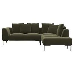 Ecksofa FLEXLUX "Sava" Sofas Gr. B/H/T: 284cm x 94cm x 222cm, Velvet, lange Ottomane rechts, grün (moss grün) Taschenferderkern-Sitz mit Kaltschaum, lose Rücken- & Dekokissen