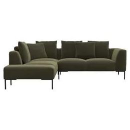 Ecksofa FLEXLUX "Sava" Sofas Gr. B/H/T: 284cm x 94cm x 222cm, Velvet, lange Ottomane links, grün (moss grün) Taschenferderkern-Sitz mit Kaltschaum, lose Rücken- & Dekokissen