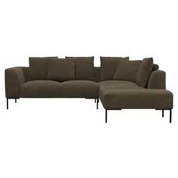 Ecksofa FLEXLUX "Sava" Sofas Gr. B/H/T: 284cm x 94cm x 222cm, Lederoptik, lange Ottomane rechts, braun (camel braun) Taschenferderkern-Sitz mit Kaltschaum, lose Rücken- & Dekokissen