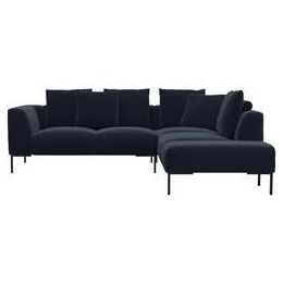 Ecksofa FLEXLUX "Sava" Sofas Gr. B/H/T: 284cm x 94cm x 222cm, Velvet, lange Ottomane rechts, blau (royal blau) Taschenferderkern-Sitz mit Kaltschaum, lose Rücken- & Dekokissen