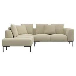 Ecksofa FLEXLUX "Sava" Sofas Gr. B/H/T: 284cm x 94cm x 222cm, Chenille, lange Ottomane links, beige (sandy beige) Taschenferderkern-Sitz mit Kaltschaum, lose Rücken- & Dekokissen