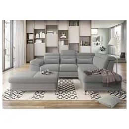 Sit & More Ecksofa SIT & MORE "Cabrio L-Form, mit Sitztiefenverstellung, Arm- und Kopfteilverstellung" Sofas Gr. B/H/T: 274cm x 87cm x 230cm, Luxus-Microfaser, Ottomane rechts, ohne Bettfunktion-ohne Bettkasten, grau 3 Nierenkissen, Federkern, optional Bettfunktion und Stauraum