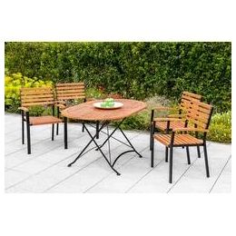 Garten-Essgruppe Merxx "Schloßgarten" Sitzmöbel-Sets Gr. B/H/T: 59,5cm x 87cm x 56cm, Dining Set, braun 4 Stapelsessel mit Klapptisch, Flachstahl