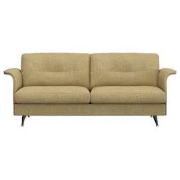 2,5-Sitzer FLEXLUX "Glow Sofa, Couch" Sofas Gr. B/H/T: 191cm x 81cm x 91cm, Bouclé, Armlehnen in Walnuss, gelb (mustard gelb) Premium-Sitz: Kaltschaum & Federkern, Arml. Walnuss, Fuß Alu