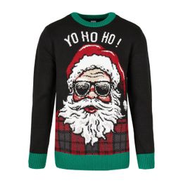 Rundhalspullover Urban Classics "Urban Classics Herren Ho Ho Ho Sweater", Herren, Gr. L, schwarz, 100% Polyacryl, mehrfarbig, klassisch, normal, Rundhals, Langarm, Pullover Weihnachtspullover