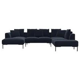 Ecksofa FLEXLUX "Sava, gleichschenklig, bequem mit hohem Sitzkomfort" Sofas Gr. B/H/T: 285cm x 94cm x 285cm, Velvet, Schenkel rechts, 3 Sitzer-Ecke -3 Sitzer, blau (royal blau) Taschenferderkern-Sitz mit Kaltschaum, lose Rücken- & Dekokissen