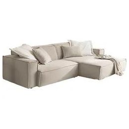 Ecksofa 3C Candy "Matteo L-Form" Sofas Gr. B/H/T: 276cm x 72cm x 168cm, Longchair rechts, beige (sand) mit auffälliger Kedernaht, Feincord-Bezug, Lounge-Charakter