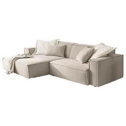 Ecksofa 3C Candy "Matteo L-Form" Sofas Gr. B/H/T: 276cm x 72cm x 168cm, Longchair links, beige (sand) mit auffälliger Kedernaht, Feincord-Bezug, Lounge-Charakter