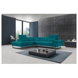 Ecksofa Egoitaliano "Queenie, extravagantes Sofa mit erstklassigem Sitzkomfort" Sofas Gr. B/H/T: 284cm x 95cm x 108cm, Luxus-Microfaser BLUSH, Ottomane links, blau (teal) mit verstellbarer Armlehne und Kopfteilen für Wohlfühlkomfort