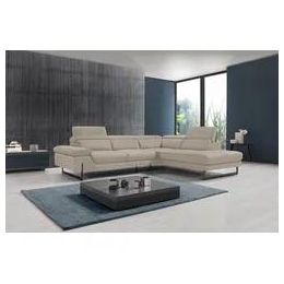 Ecksofa Egoitaliano "Queenie, extravagantes Sofa mit erstklassigem Sitzkomfort" Sofas Gr. B/H/T: 284cm x 95cm x 108cm, Luxus-Microfaser in Lederoptik, Ottomane rechts, grau (opal grau) mit verstellbarer Armlehne und Kopfteilen für Wohlfühlkomfort