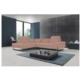 Ecksofa Egoitaliano "Queenie, extravagantes Sofa mit erstklassigem Sitzkomfort" Sofas Gr. B/H/T: 284cm x 95cm x 108cm, Leder BULL, Ottomane links, rosa (millenium rose) mit verstellbarer Armlehne und Kopfteilen für Wohlfühlkomfort