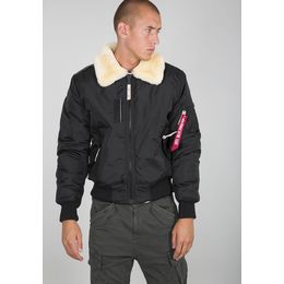 Bomberjacke Alpha Industries "INJECTOR III", Herren, Gr. S, schwarz, Web, Obermaterial: 100% Nylon. Futter: 100% Nylon. Kragen: 100% Lammfell. Wattierung: 100% Polyester, unifarben, modisch, schmal, Rundhals, Langarm eingesetzt Rippbündchen, Jacken