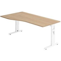 Hammerbacher Gradeo höhenverstellbarer Schreibtisch eiche Trapezform, C-Fuß-Gestell weiß 180,0 x 80,0/100,0 cm