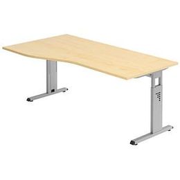 Hammerbacher Gradeo höhenverstellbarer Schreibtisch ahorn Trapezform, C-Fuß-Gestell silber 180,0 x 80,0/100,0 cm