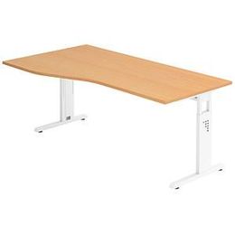 Hammerbacher OS 18 höhenverstellbarer Schreibtisch buche Trapezform, C-Fuß-Gestell weiß 180,0 x 80,0/100,0 cm