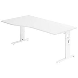 Hammerbacher Gradeo höhenverstellbarer Schreibtisch weiß Trapezform, C-Fuß-Gestell weiß 180,0 x 80,0/100,0 cm