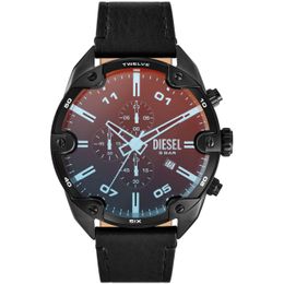 Chronograph Diesel "SPIKED", schwarz, Armbanduhren, Herren, Armbanduhr, Herrenuhr, Lederarmband, analog, Tag, Stoppfunktion