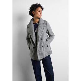 Kurzjacke Street One, Damen, Gr. 44, grau (frost grau melange), Stoff, 67% Polyester, 29% Viskose, 4% Elasthan, unifarben, casual, normal normal, V-Ausschnitt, Langarm Bündchen, Jacken, mit Reverskragen