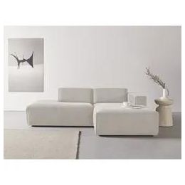 Ecksofa Andas "Noord" Sofas Gr. B/H/T: 227cm x 71cm x 161cm, Struktur, Recamiere rechts, beige (cream) mit Kedernaht, Breite 227 cm, Cord, Struktur