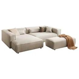 Polsterecke LeGer Home by Lena Gercke "PIARA XXL, L-Form mit Schlaffunktion, Big-Sofa in Cord o. Leinenoptik" Sofas Gr. B/T: 288cm x 198cm, Cord, Ottomane links, beige (hellbeige) Hocker stellbar zum Schlafsofa (Krokodilverbinder), tiefe Sitzfläche